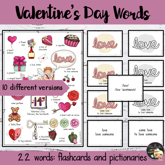 Flashcards Valentine's Day avec Pictionary - Mrs Recht's Classroom