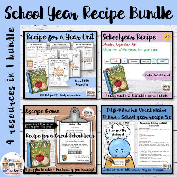Séquence Recipe for a great school year - 5e Bundle - Mrs Recht's Classroom